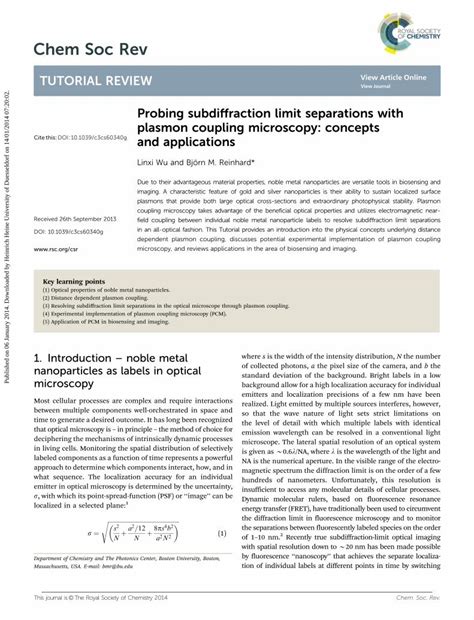 pdf probing subdiffraction limit separations with plasmon coupling