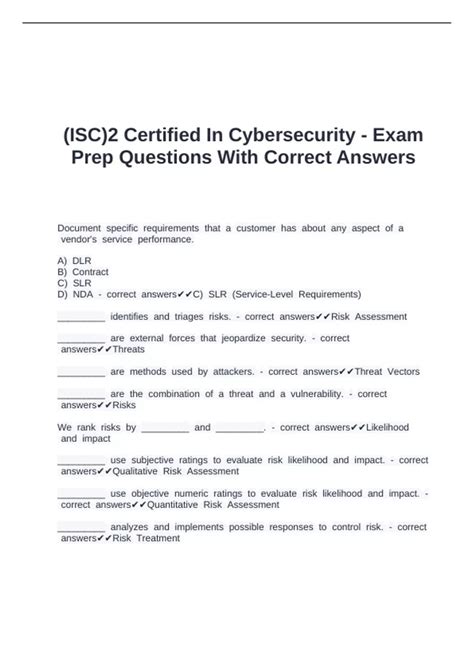 (ISC)2 Certified In Cybersecurity - Exam Prep Questions With Correct Answers - CERTIFIED IN ...