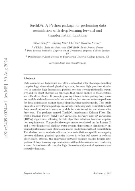 Pdf Torchda A Python Package For Performing Data Assimilation With Deep Learning Forward And