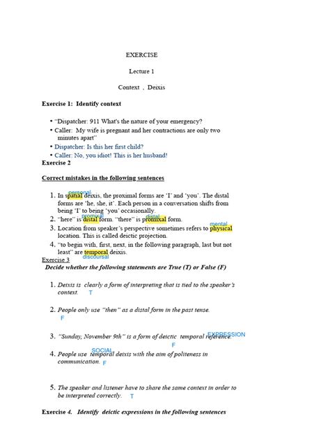 Pragmatics Exercise Pdf Linguistics Grammar