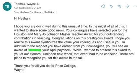 My Great Honor And Pleasure To Receive This Teaching Award From The