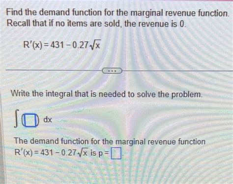 Solved Find The Demand Function For The Marginal Revenue