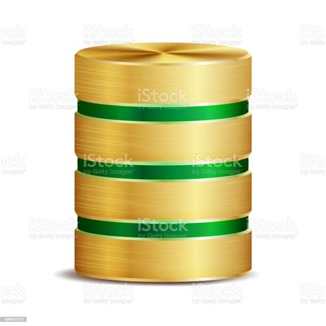 Network Database Disc Icon Vector Realistic Illustration Of Computer Hard Disk Golden Metal