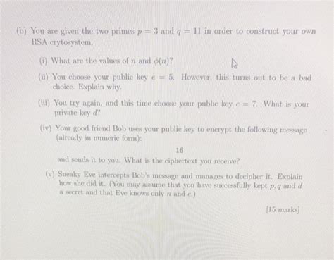 solved b you are given the two primes p 3 and q 11 in