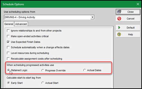 Options For Scheduling Progressed Activities In P6 Ten Six