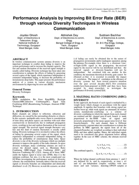 Performance Analysis By Improving Bit Error Rate Ber Through Various Diversity Techniques In