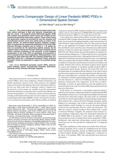 pdf dynamic compensator design of linear parabolic mimo pdes in n
