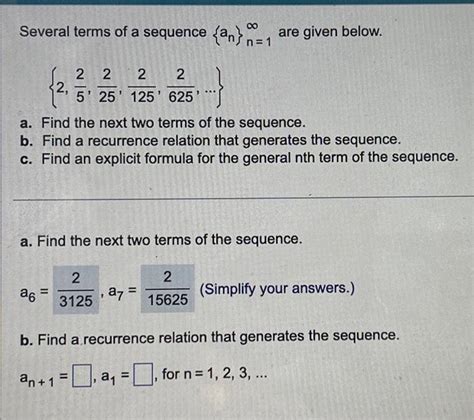 Several Terms Of A Sequence An N1∞ Are Given Below
