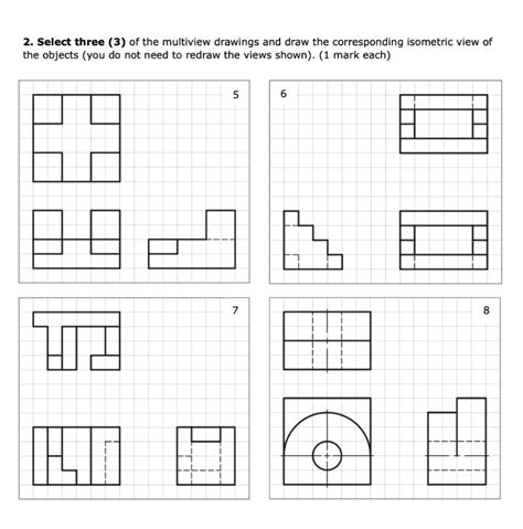 Solved Select Three 3 ﻿of The Multiview Drawings And Draw