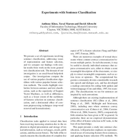 Experiments With Sentence Classification Acl Anthology
