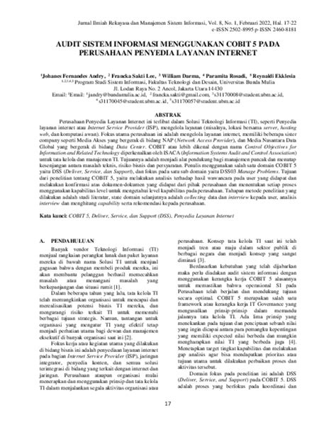 Pdf Audit Sistem Informasi Menggunakan Cobit 5 Pada Perusahaan Penyedia Layanan Internet