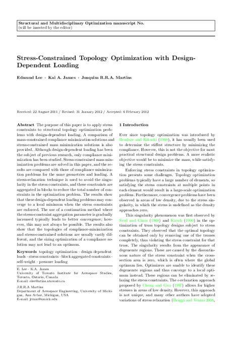 Pdf Stress Constrained Topology Optimization With Design Dependent Loading