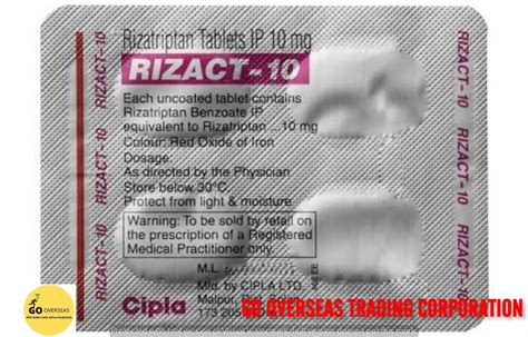 Rizatriptan 10mg Rizact 10 Mg Tablet Per Strip Of 4 Pills Non