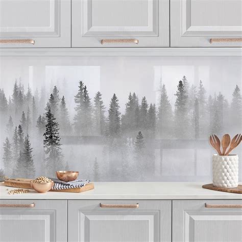 Bilderdepot24 Küchenrückwand Schwarz Weiß Dekor Bäume Wald Natur