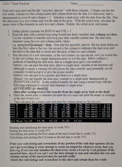 solved cis217 final practical name overview open and read