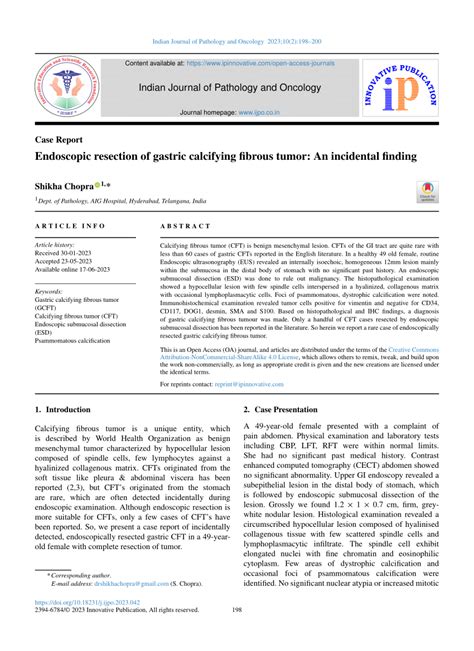 Pdf Endoscopic Resection Of Gastric Calcifying Fibrous Tumor An Incidental Finding