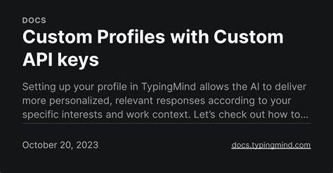 Custom Profiles With Custom Api Keys