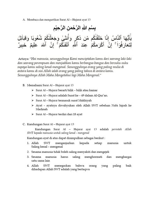 Materi Pai Tentang Surat Al Hujurat Ayat 13 Pdf