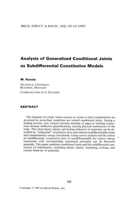 Pdf Analysis Of Generalized Conditional Joints As Subdifferential