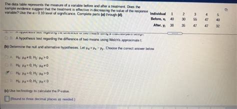solved the data table represents the measure of a variable