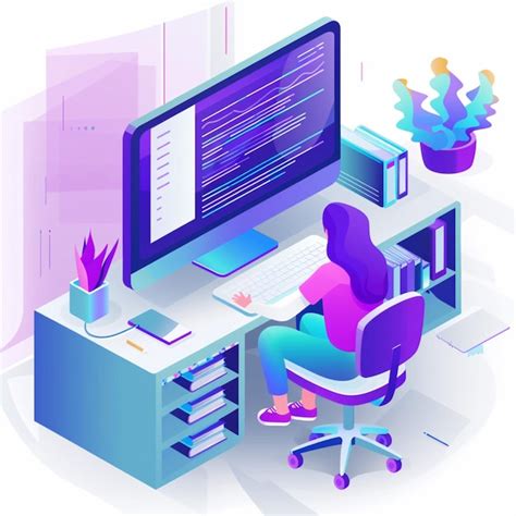 A Woman Sits At A Computer With A Computer Screen Showing A Picture Of