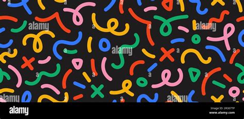 Colorful Doodle Seamless Pattern Abstract Squiggle Repeating Background Simple Scribbles And