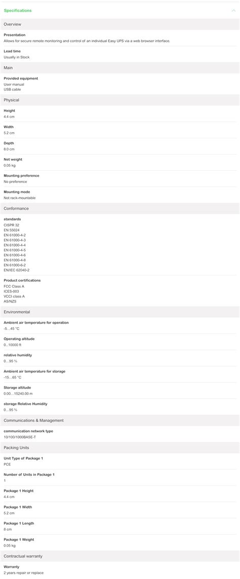 Ap9544 Apc Network Management Card For Easy Ups 1 Phase Ups