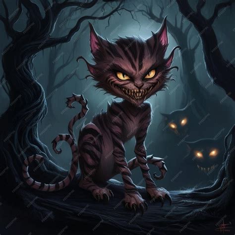 A Cat With A Scary Face And A Scary Face In The Dark Premium Ai