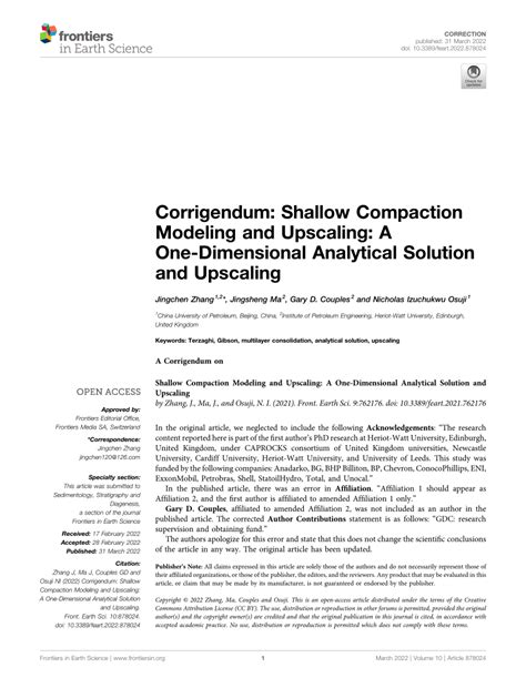 Pdf Corrigendum Shallow Compaction Modeling And Upscaling A One Dimensional Analytical