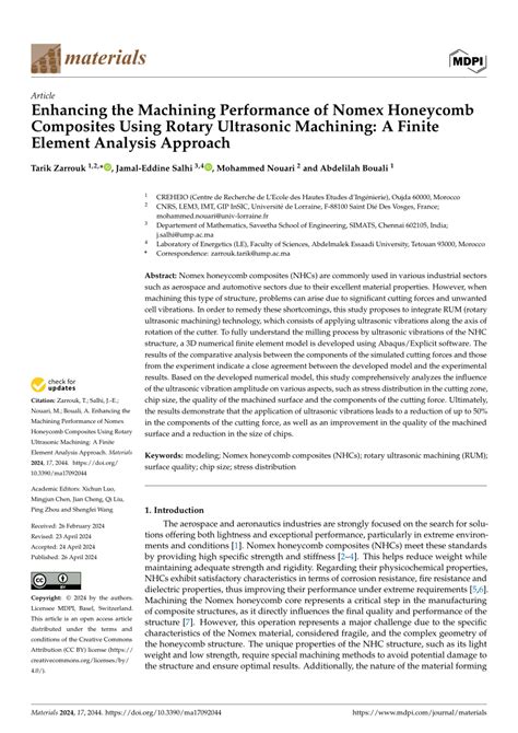 Pdf Enhancing The Machining Performance Of Nomex Honeycomb Composites