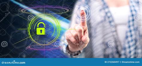 Woman Touching A Cybersecurity Concept Stock Illustration Illustration Of Security Software