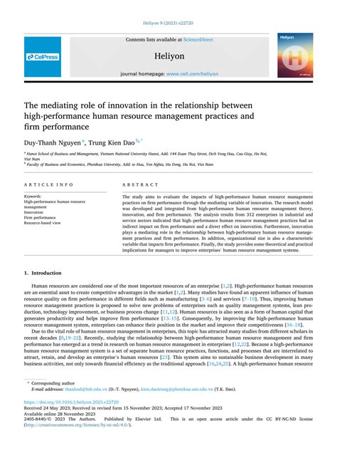 Pdf The Mediating Role Of Innovation In The Relationship Between High Performance Human