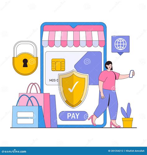 Online Shopping Security Vector Illustration Concept With Characters Secure Online Transactions