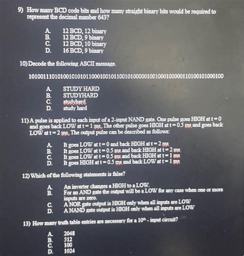 solved 9 how many bcd code bits and how many straight