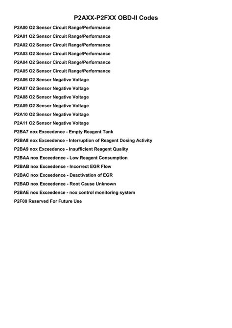 OBD Powertrain Code List P A P FXX PDF