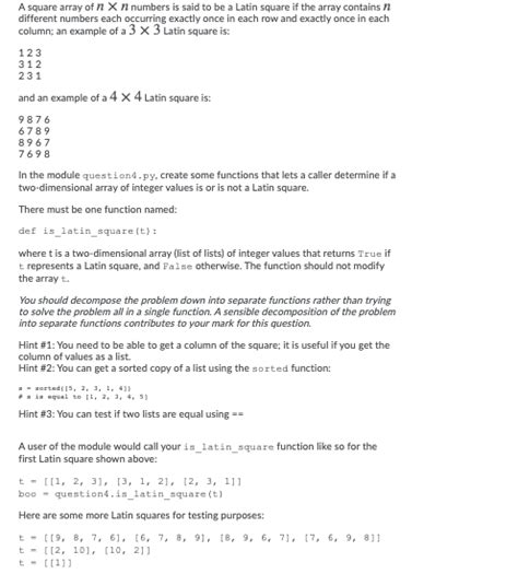 Solved A Square Array Of N X N Numbers Is Said To Be A Latin