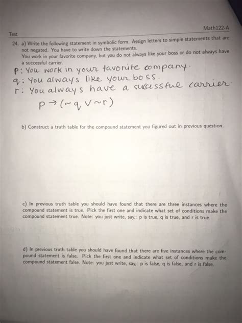 Solved A Write The Following Statement In Symbolic Form