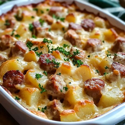 Kielbasa Sausage Cheesy Potato Casserole Claras Recipes