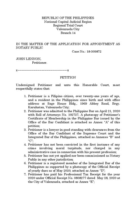 Legal Forms Sample Republic Of The Philippines National Capital Judicial Region Regional Trial