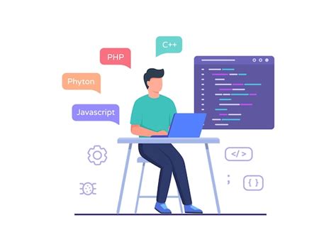 Software Engineer Sit In Chair Working On Laptop Use Programming