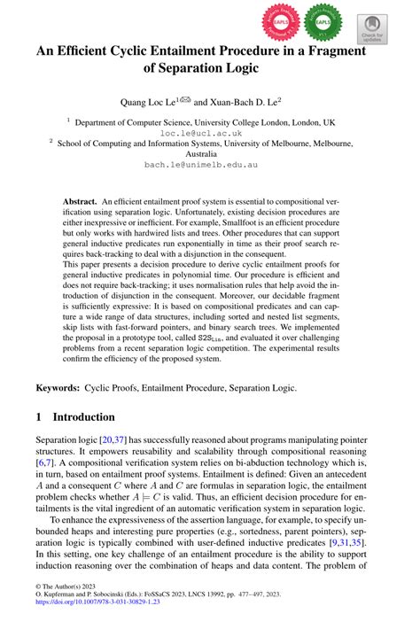 pdf an efficient cyclic entailment procedure in a fragment of