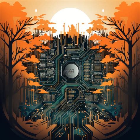 An Electronic Circuit Board With Trees In The Background Stock Illustration Illustration Of