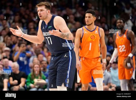 Dallas Mavericks guard Luka Doncic (77) looks to an official after being issued a technical foul ...