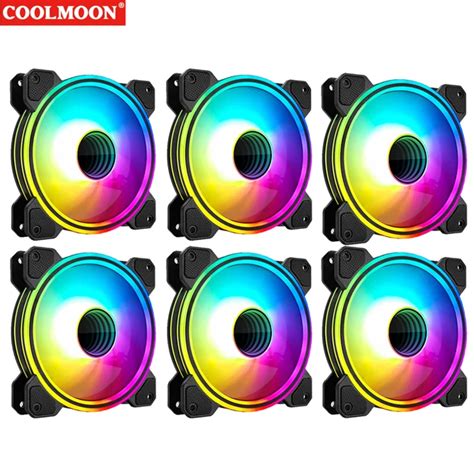 1 6pcs Coolmoon 120mm Pc 케이스 팬 5v 3 핀 냉각기를위한 Argb Aura Sync 사일런트 섀시 쿨러
