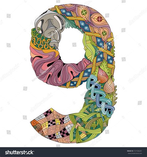 Number Nine Zentangle Vector Decorative Object Stock Vector Royalty