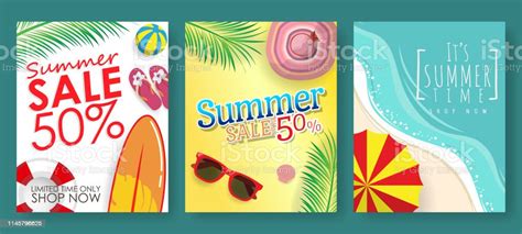 해변 액세서리 배경 여름 판매 할인 프로 모션에 대 한 3 템플릿 배너의 집합입니다 벡터 여름 판매 배경 배너에 대 한 포스터 전단지 마케팅 표지 홍보에 대 한 브로셔