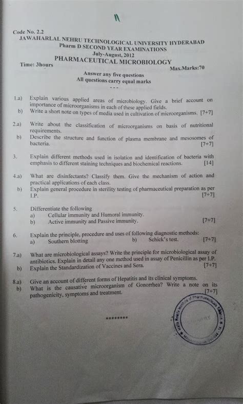 PHARM D Pharm D Nd Year Previous Question Papers New