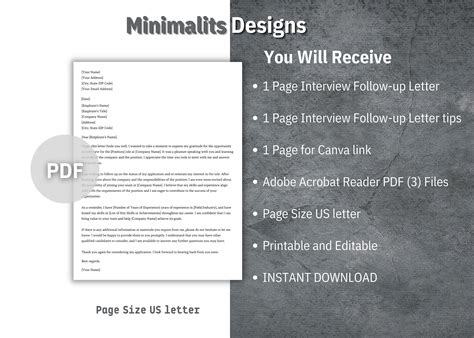 Interview Follow Up Letter Professional Interview Follow Up Etsy