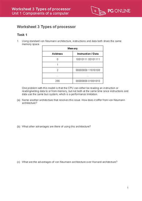 Computer Components Worksheet 3 Completed Worksheet 3 Types Of Processor Unit 1 Components