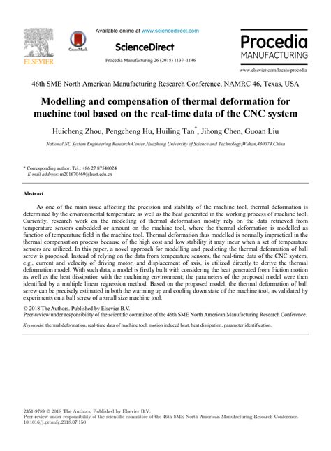 Pdf Modelling And Compensation Of Thermal Deformation For Machine Tool Based On The Real Time